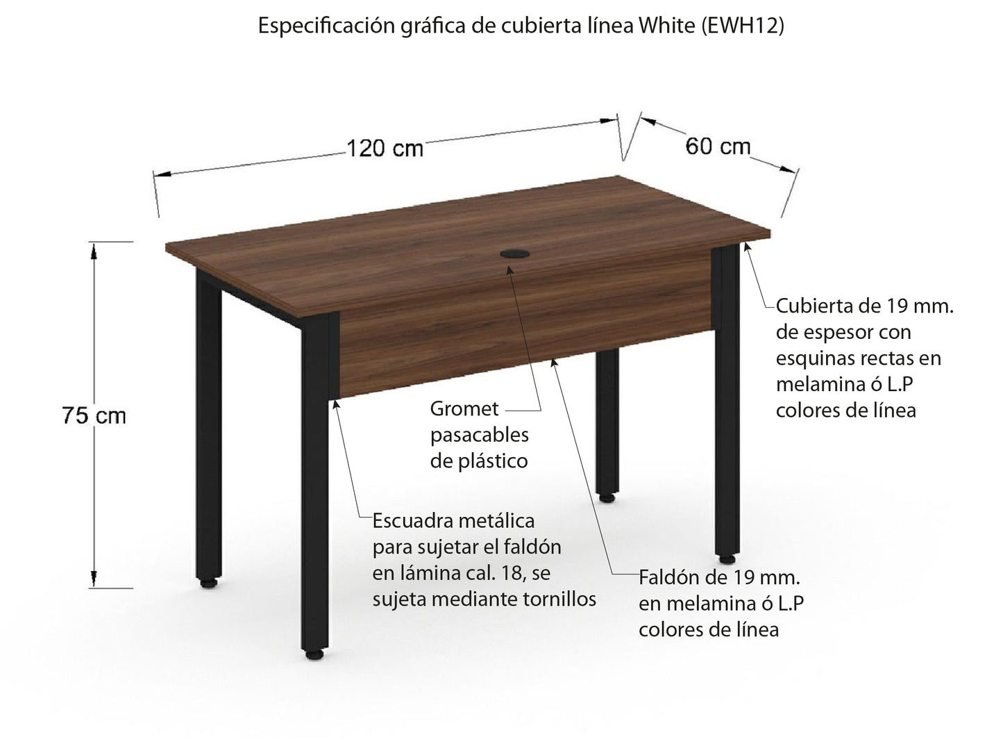 Escritorio Individual AEWH12WH – Muebles de Oficina Express