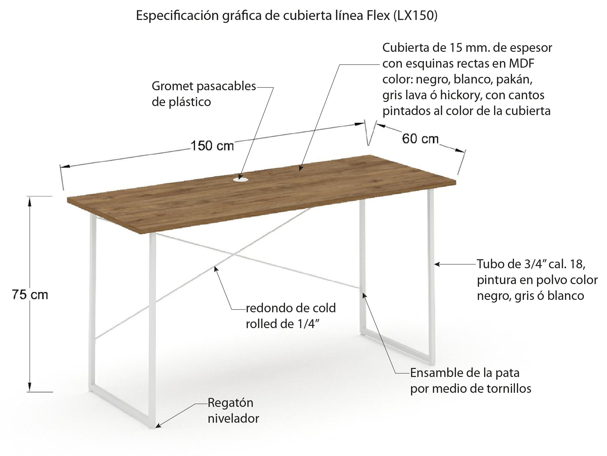 Escritorio Individual LX 150 – Muebles de Oficina Express