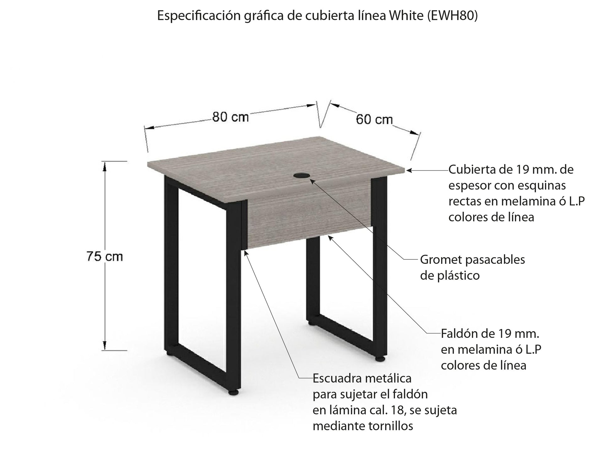 Escritorio Individual EWH80WH – Muebles de Oficina Express