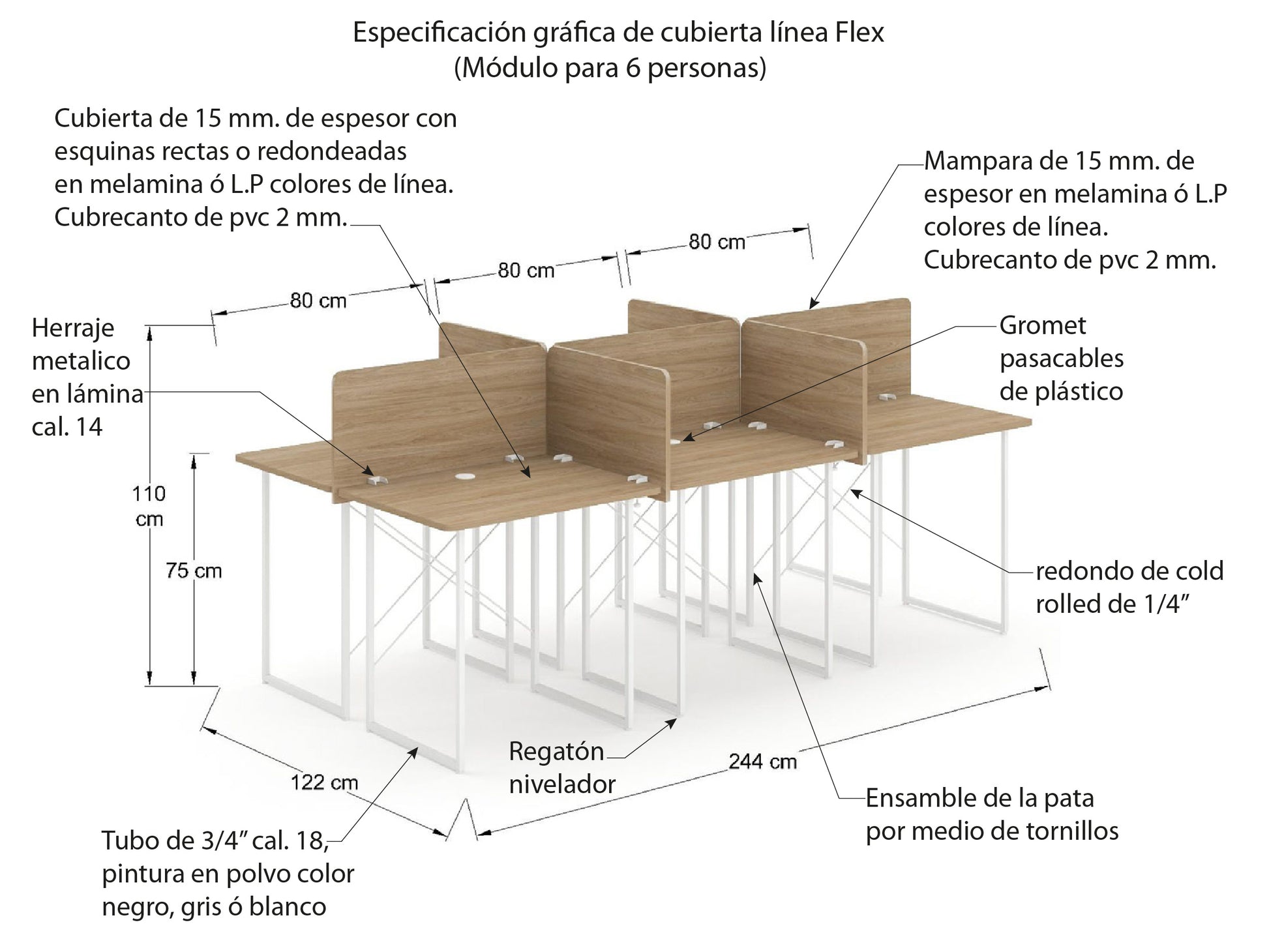 Escritorio Multiple para 6 Personas LX 243-122 – Muebles de Oficina Express